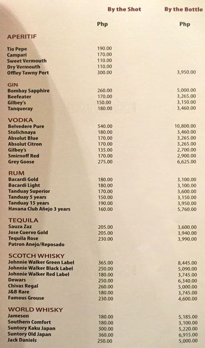 Menu at UNO restaurant, Cebu City, 1 Salinas Dr