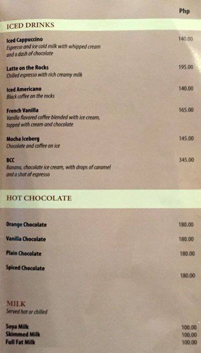 Menu at UNO restaurant, Cebu City, 1 Salinas Dr