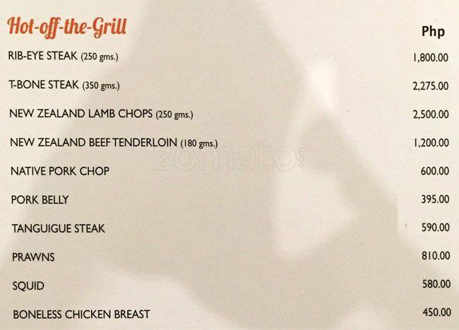 Menu at UNO restaurant, Cebu City, 1 Salinas Dr
