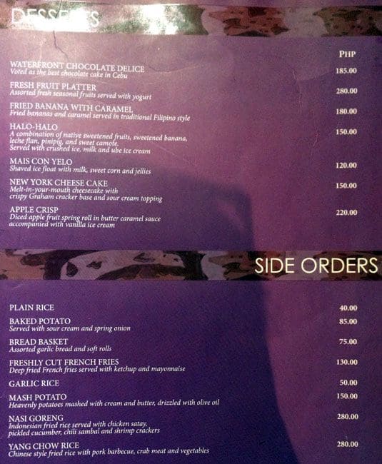 Menu at UNO at Waterfront Airport Hotel and Casino restaurant, Lapu ...