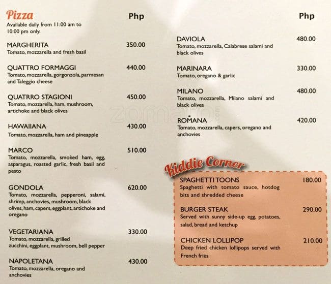 Menu at UNO restaurant, Cebu City, 1 Salinas Dr