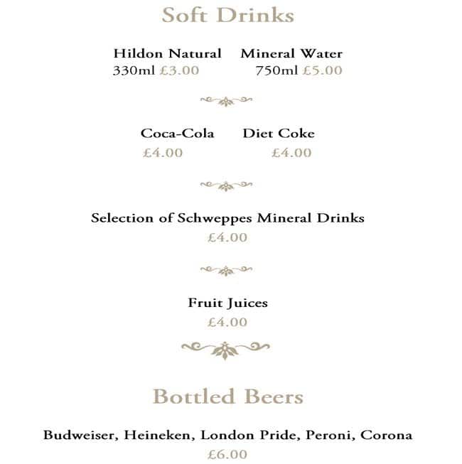 Menu at The Drawing Room at Flemings Mayfair Hotel restaurant, London