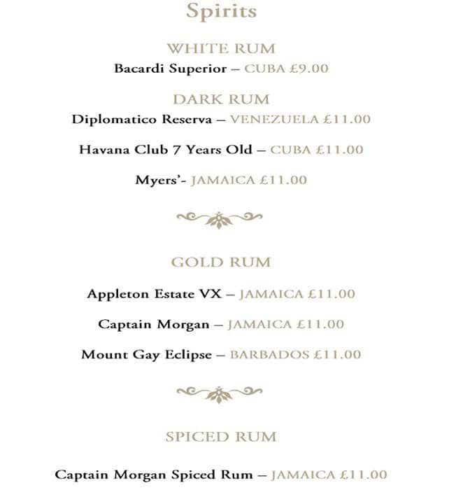 Menu at The Drawing Room at Flemings Mayfair Hotel restaurant, London