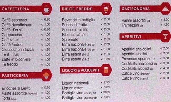 Menu at Mio Bar, Rome, Viale Partenope 80