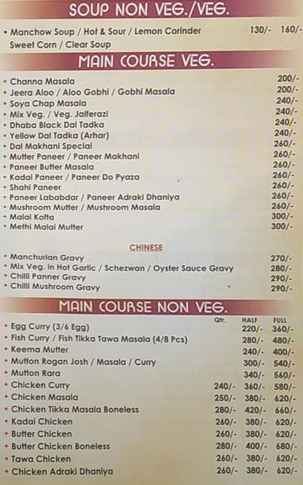 Menu at Khansama Express, Gurugram