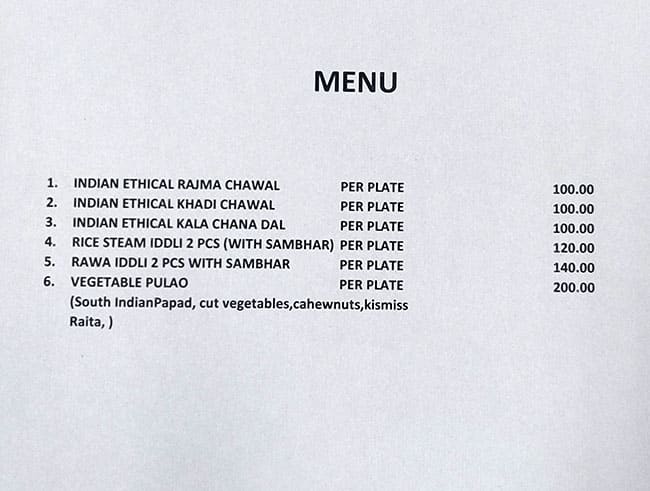 Menu of Vijaya Lakshmi, IP Extension, New Delhi