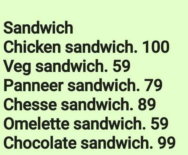 Menu of Sandwich Station, Selaiyur, Chennai