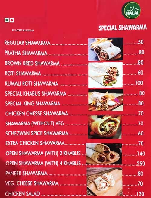 Menu of Arabian Chicken Shawarma, Byculla, Mumbai