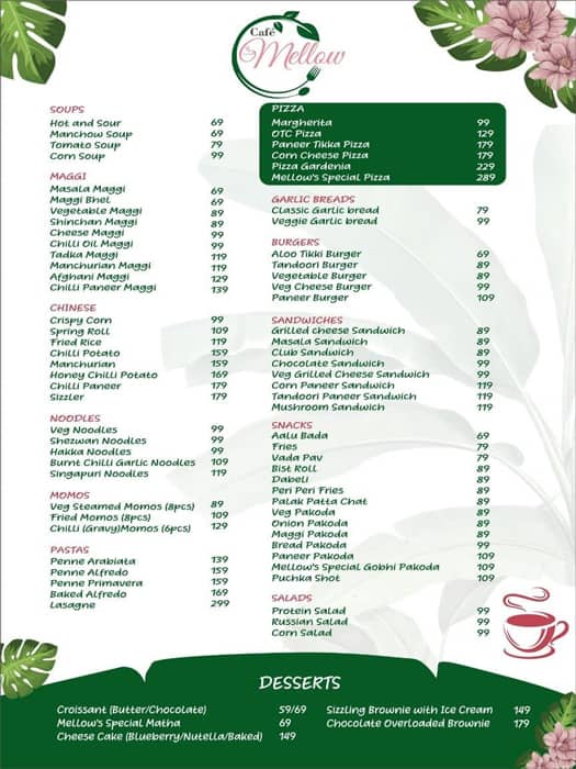 Menu at Cafe Mellow, Kota