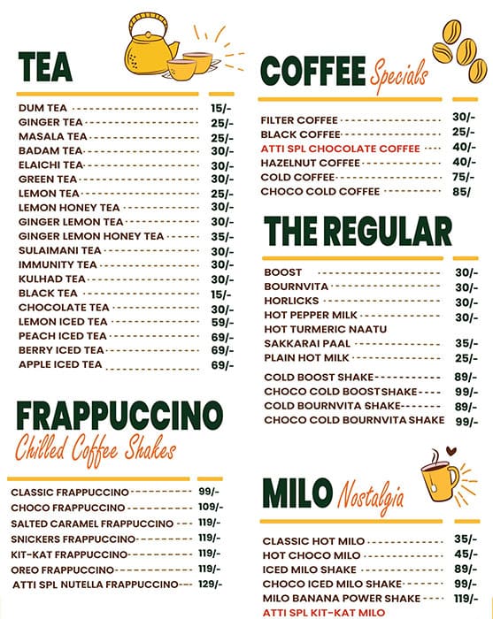 Menu of Atti Cafe, Sholinganallur, Chennai