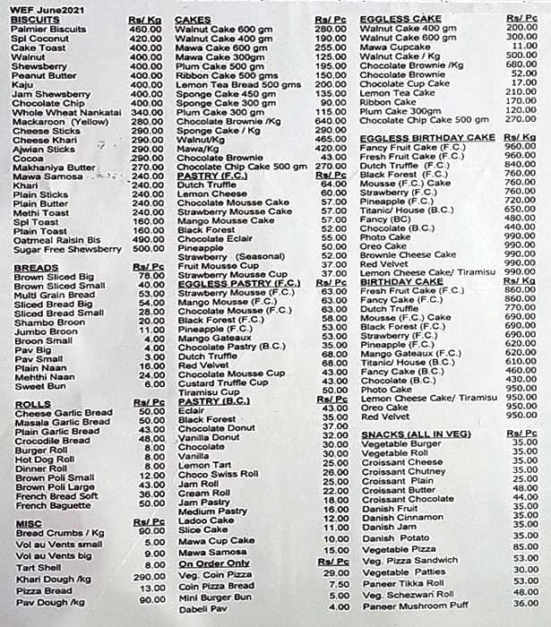 Menu of City Bakery, Worli, Mumbai