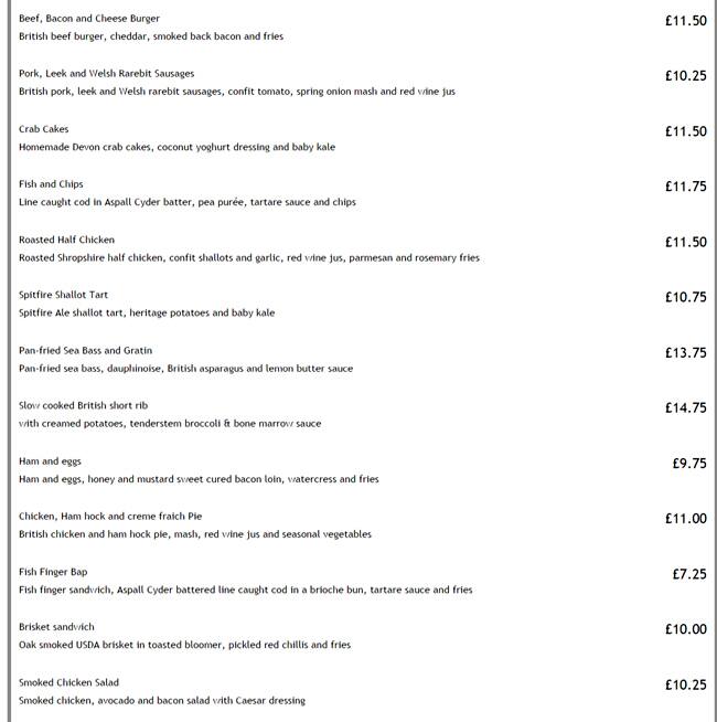 Menu at The Walmer Castle pub & bar, London