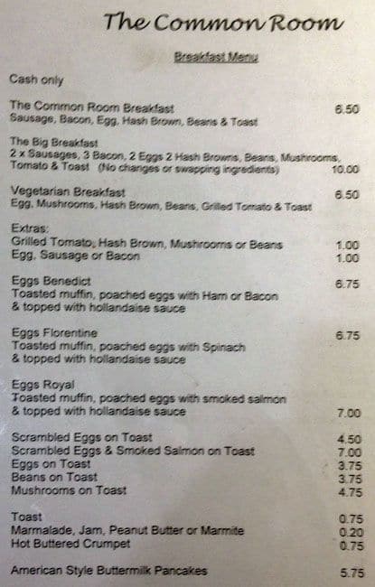 Menu at The Uncommon Room restaurant, London, Balham Hill