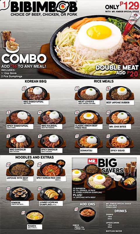 Menu at Mr. Kimbob - SM City Sta. Mesa restaurant, Manila, Foodcourt