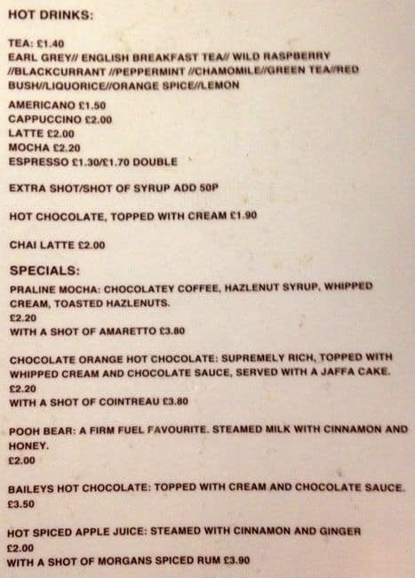 Menu at Fuel Cafe Bar, Manchester, 448 Wilmslow Rd
