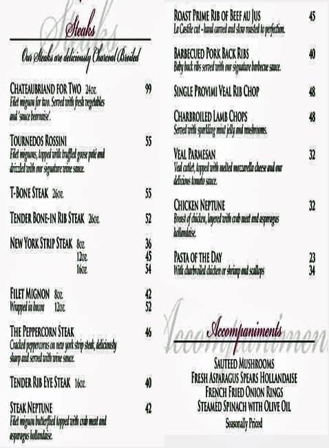 Menu at La Castile steakhouse, Mississauga