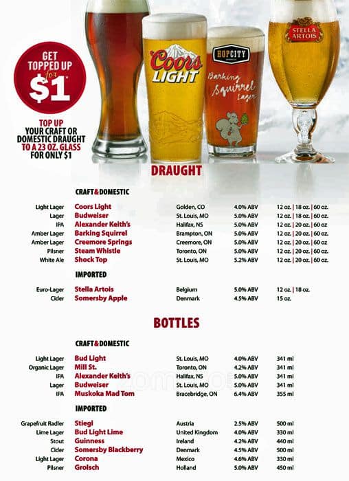 Menu at Casey's Bar & Grill, Toronto, 925 Dixon Rd