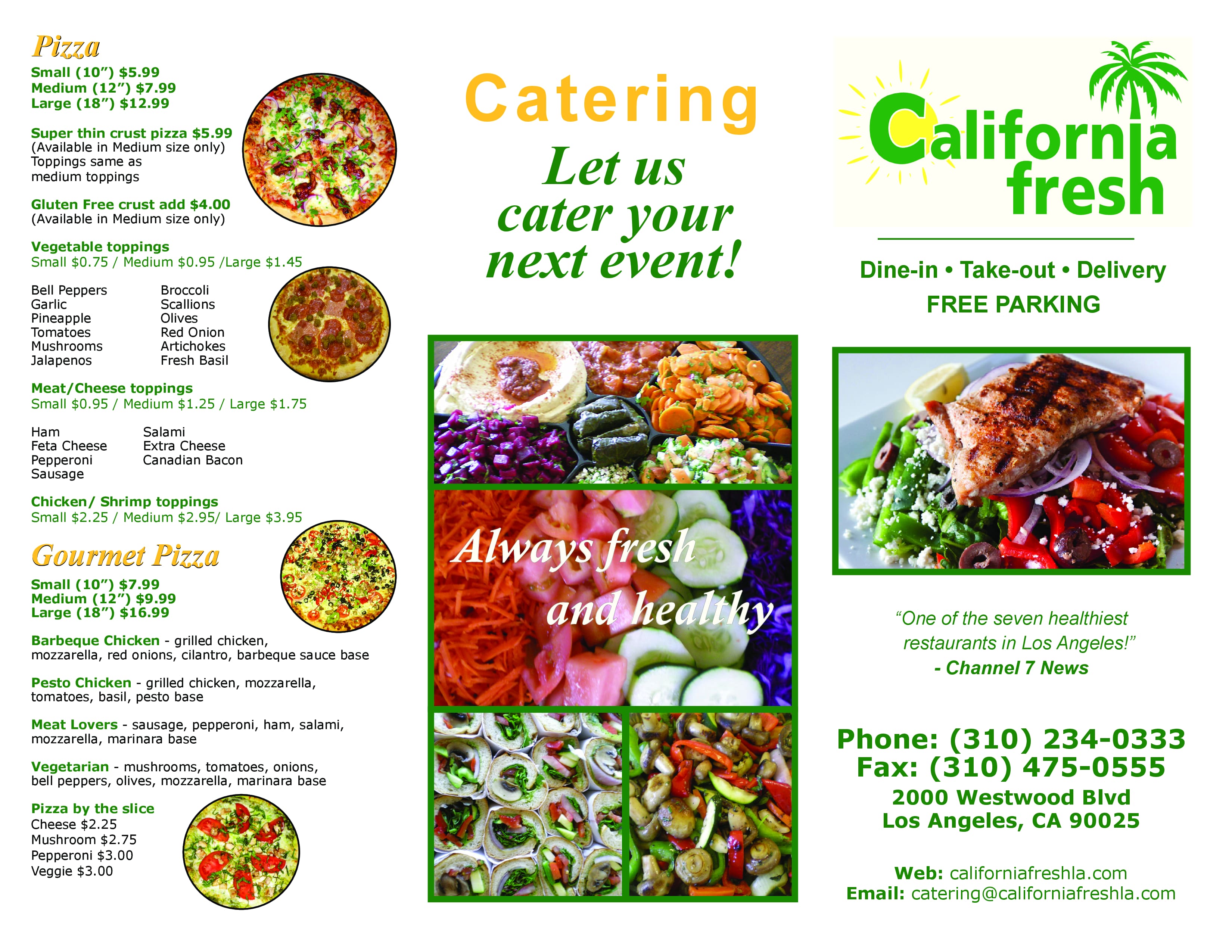 Menu at California Fresh pizzeria, Los Angeles, Westwood Blvd