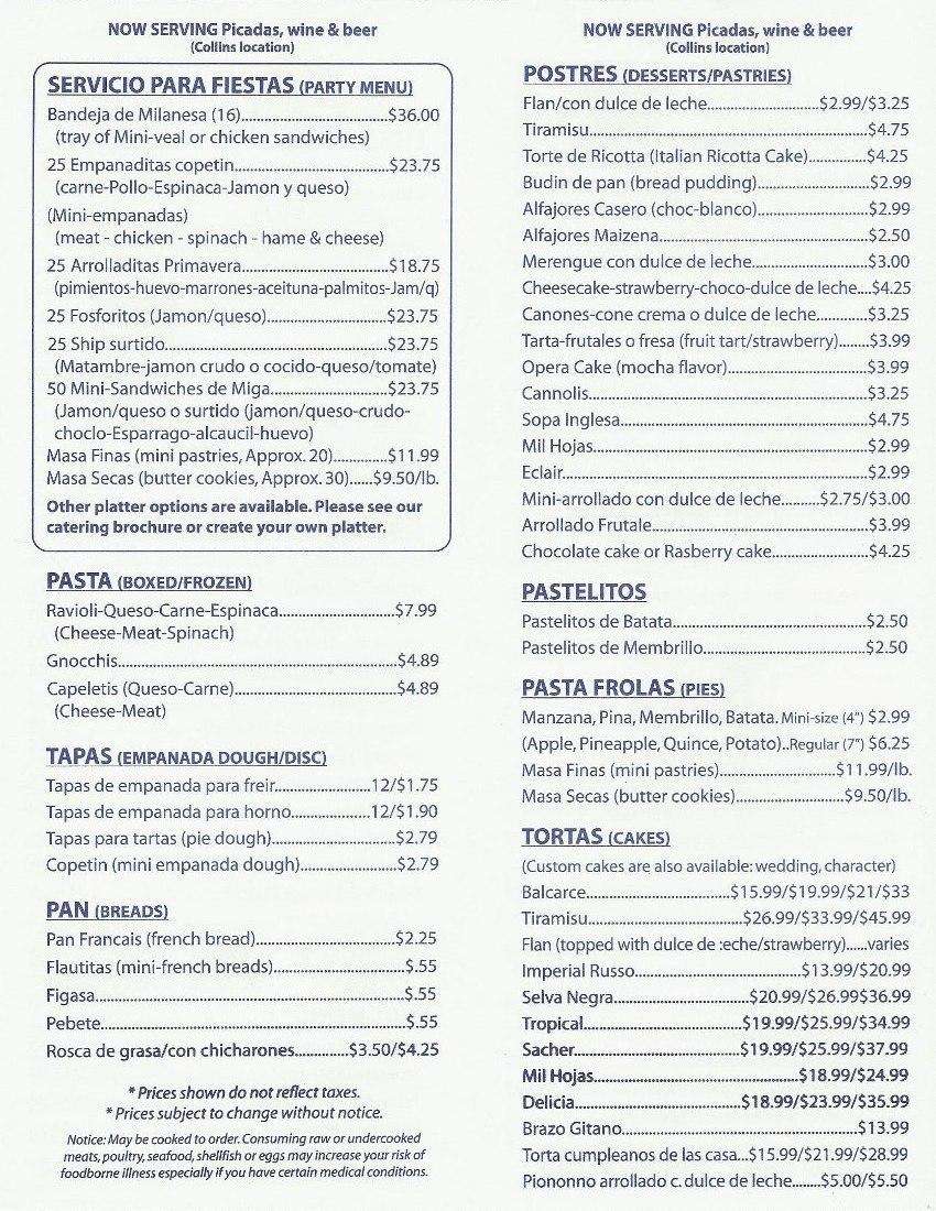 Menu at Buenos Aires Bakery & Cafe, Pembroke Pines