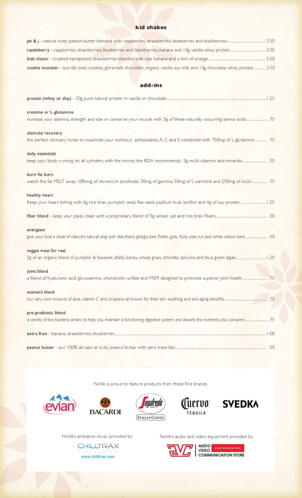 Menu at Nove Kitchen and Bar, Miami, N Bayshore Dr Ground Fl