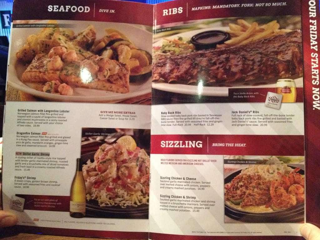 Menu at TGI Fridays restaurant, Anchorage