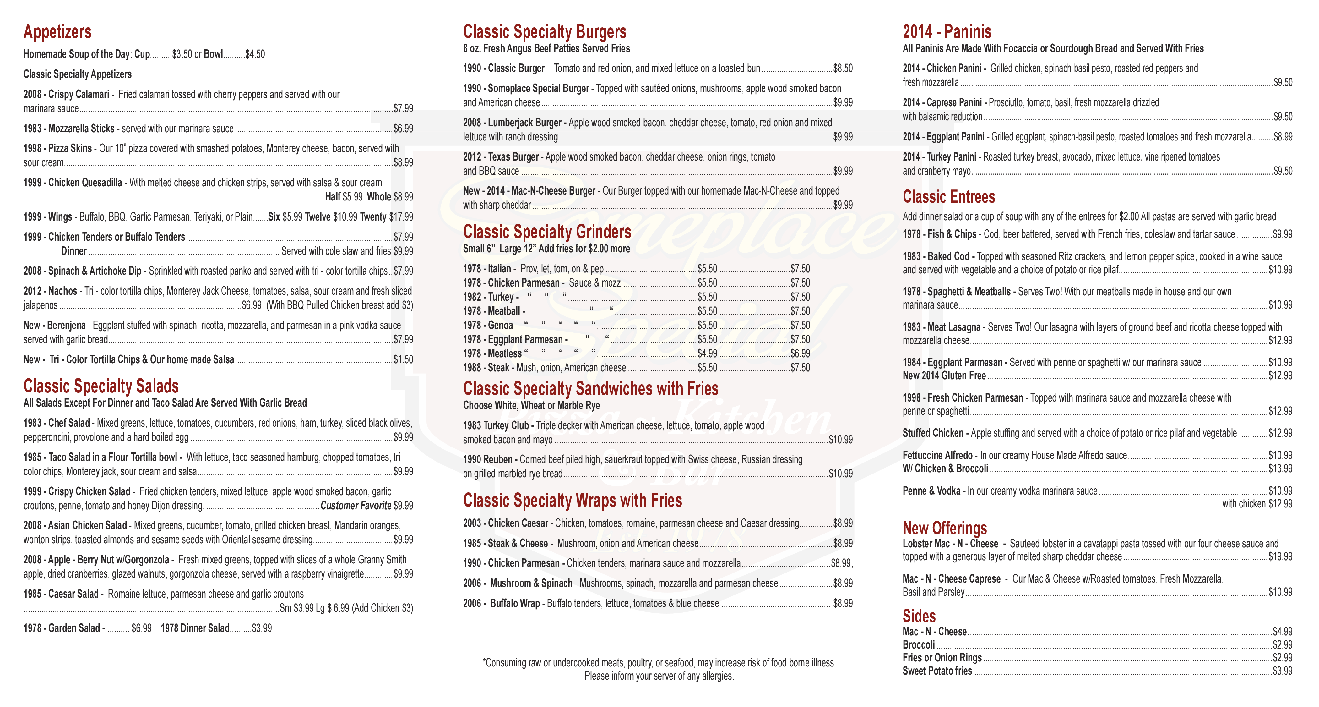 Menu at Someplace Special pub & bar, Putnam