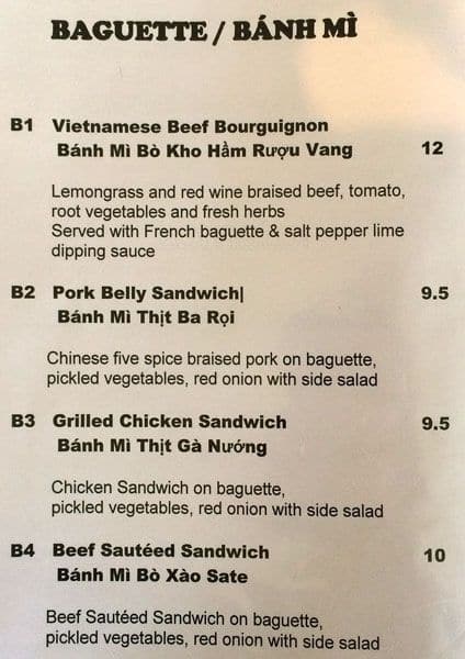Menu at Pho Real restaurant, Toronto