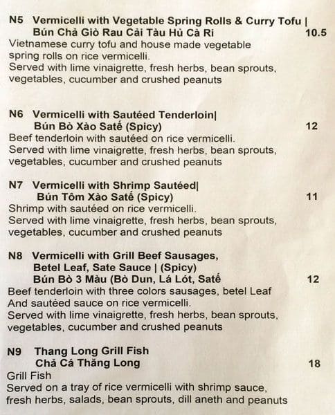 Menu at Pho Real restaurant, Toronto