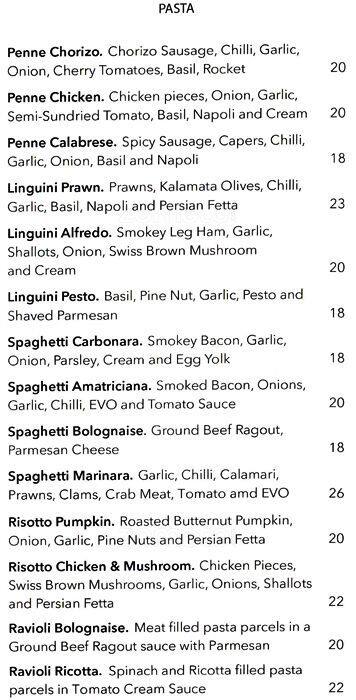 Menu at The Godfather Pizza restaurant, Hope Island