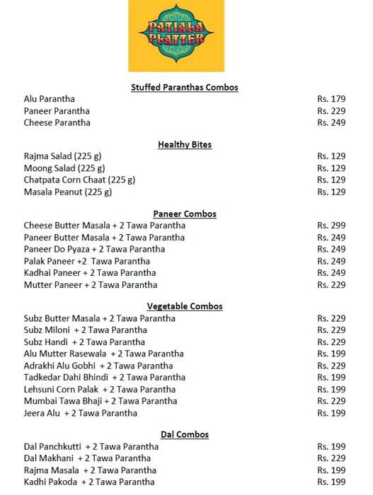 Menu of Patiala platter By Urban Khichdi, Sola, Ahmedabad