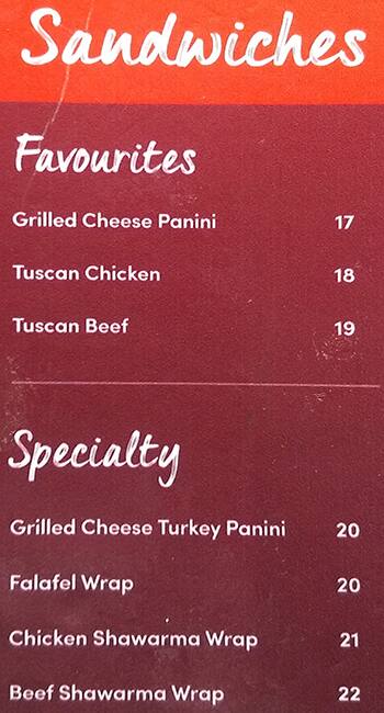 Menu at Tim Hortons cafe, Dubai, Mohammed Bin Rashid Boulevard