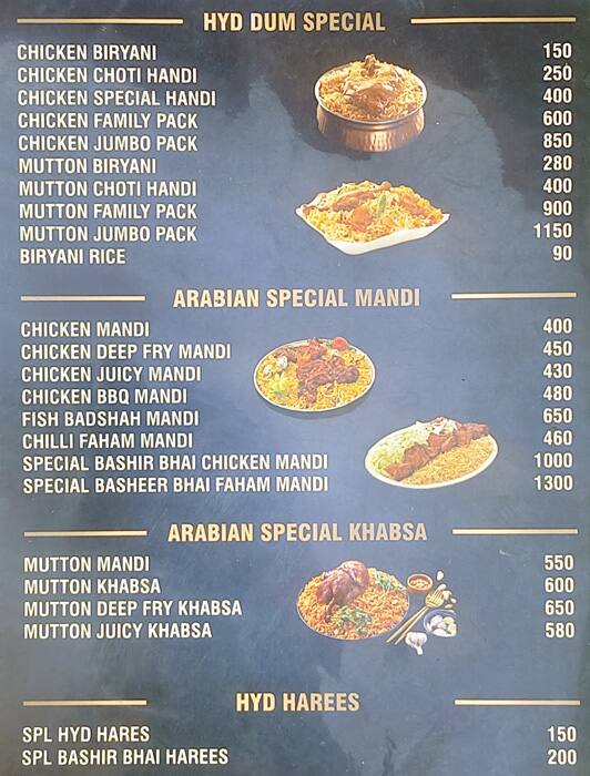 Menu of Hyderabadi Dhaba, Mumbra, Thane