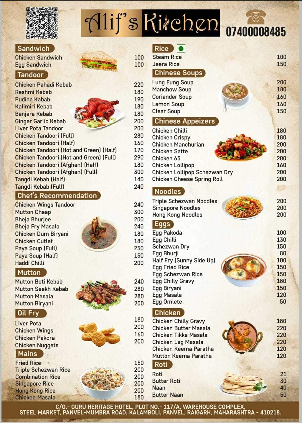 Menu of Alif's Kitchen, Kalamboli, Navi Mumbai