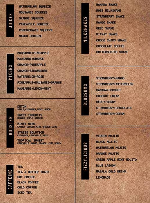 Menu at Takeio, Raipur