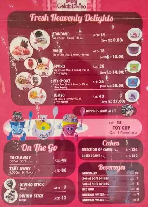 Gelato Divino Menu, Menu for Gelato Divino, Dubai Festival City, Dubai ...