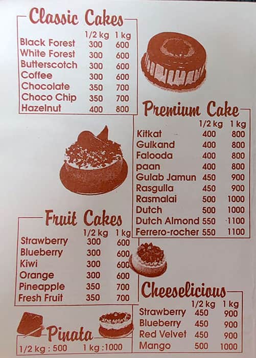 Menu of Sid's Cakery, Kandivali West, Mumbai