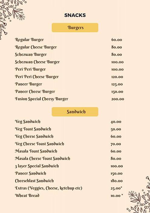 Menu of The Fusion Snacks Co., Mira Road, Mumbai