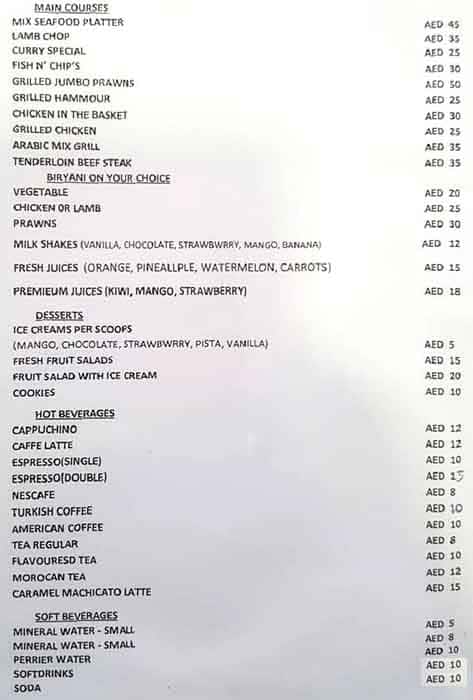 Menu at Canary Restaurant, Sharjah, 89V9+X35 - Al Mina Road