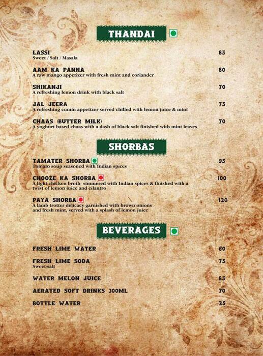 Menu at Tandoori Taal, Bengaluru