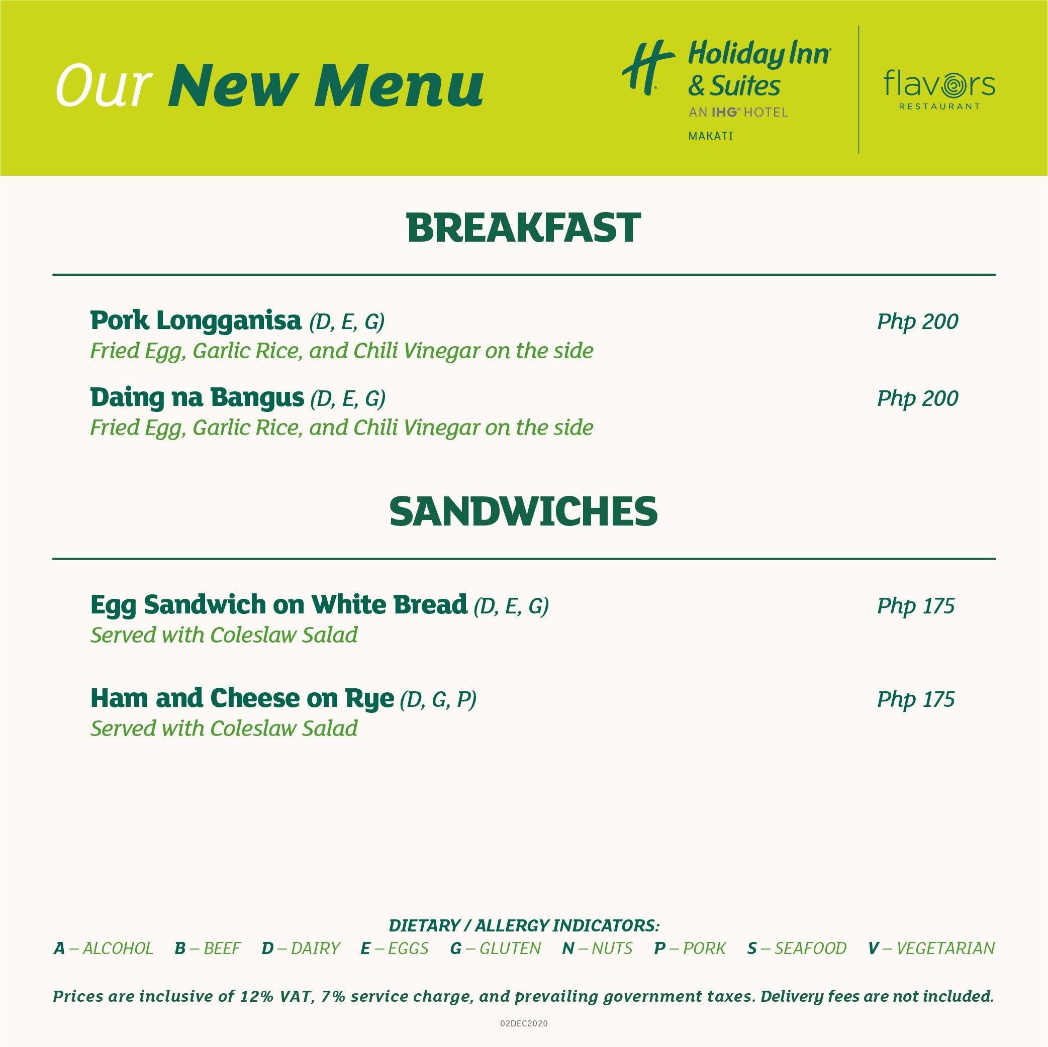 Menu at Flavors Restaurant, Makati, Holiday Inn & Suites
