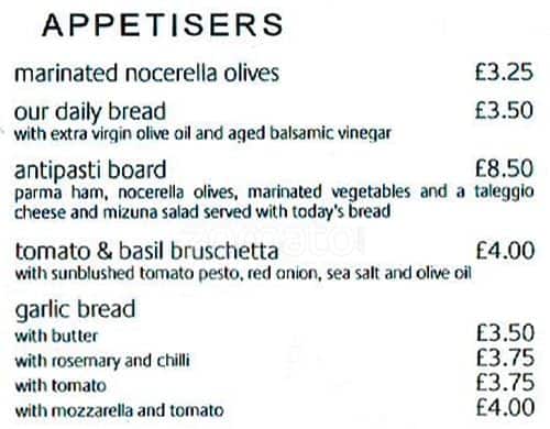 Menu at Albert's Shed, Castlefield restaurant, Manchester