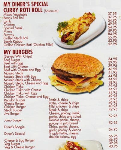 Menu at My Diner's Express, Durban