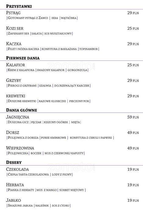 Menu at Restauracja Andromeda Alfa restaurant, Kraków