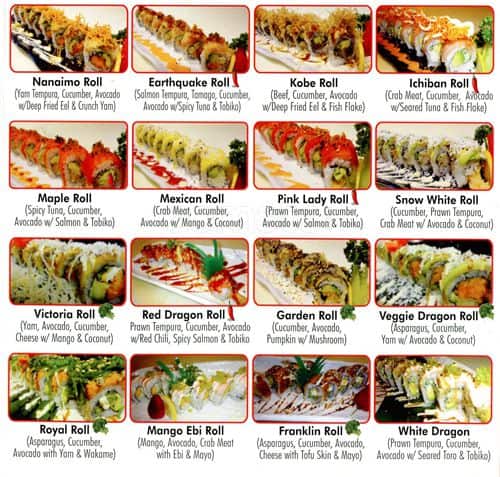 Menu at Volcano Sushi restaurant, Vancouver, Commercial Dr