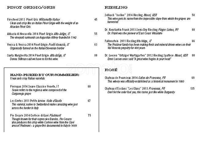 Menu at Quality Italian restaurant, New York City