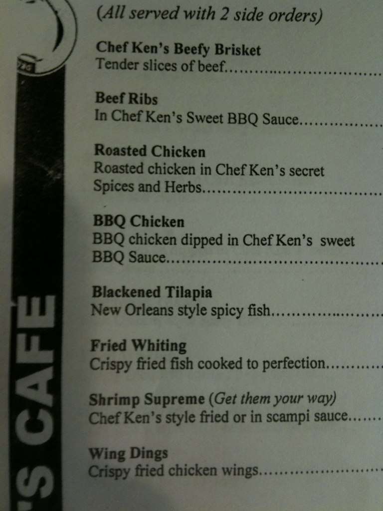 Menu at Chef Ken's cafe, Philadelphia