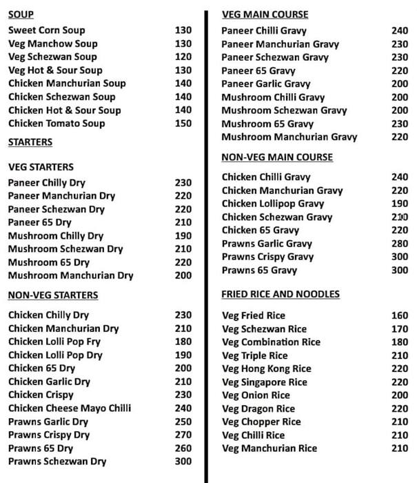 Menu of Tropical Chinese, Bandra Kurla Complex, Mumbai