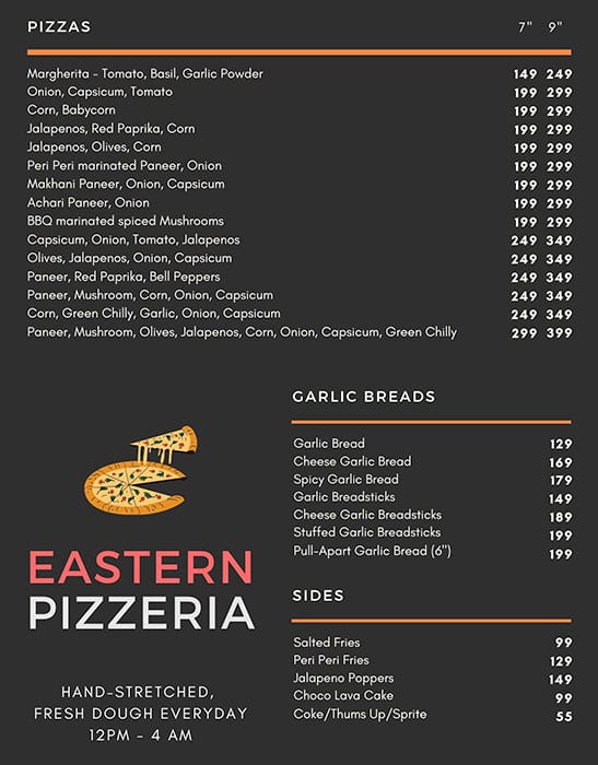 Menu of Eastern Pizzeria, Borivali East, Mumbai