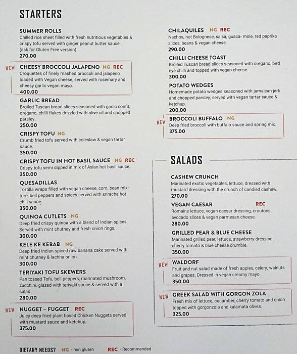 Menu at e'woke, Hyderabad