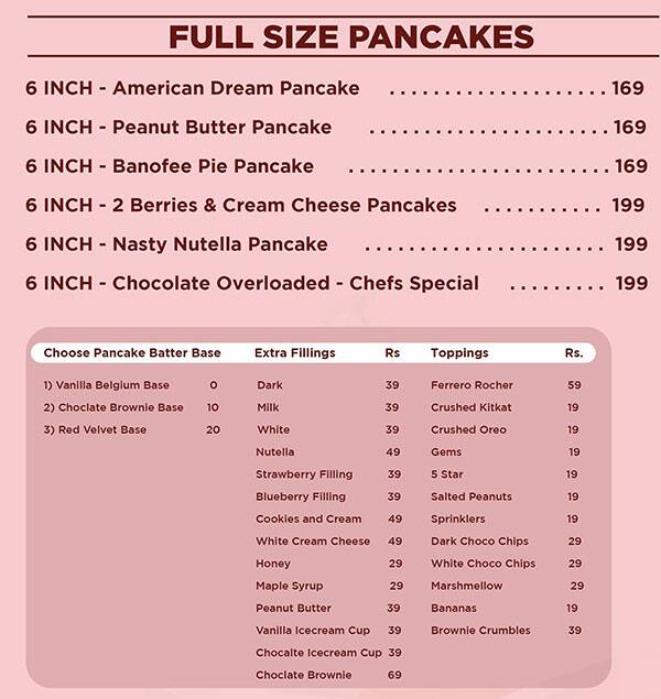 Menu of Le Un Pancake, Near Andheri East Station, Mumbai